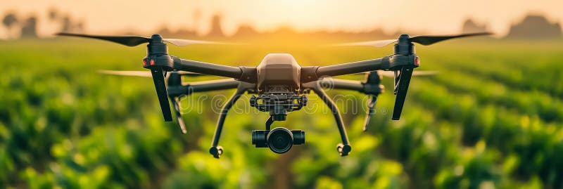 Drone Flying Over a Field. Modern Agriculture Stock Illustration ...