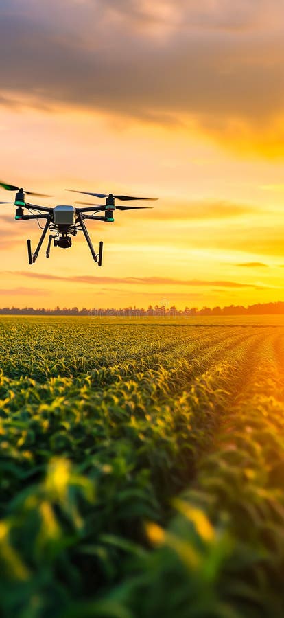 Drone Flying Over a Field. Modern Agriculture Stock Illustration ...
