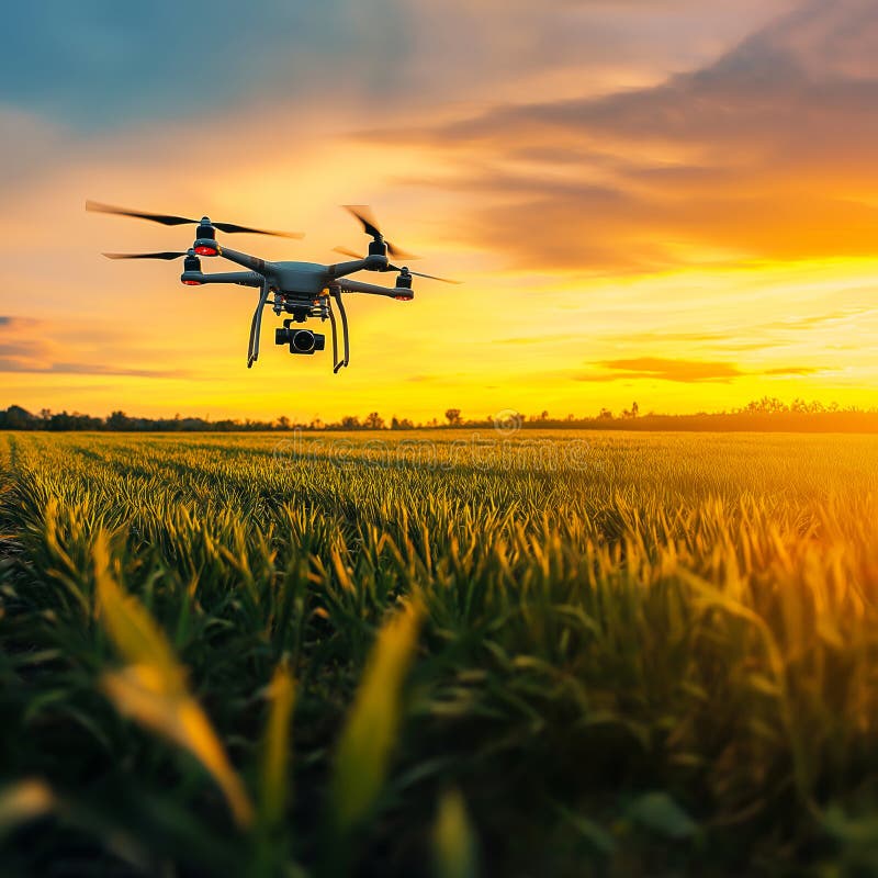 Drone Flying Over a Field. Modern Agriculture Stock Illustration ...