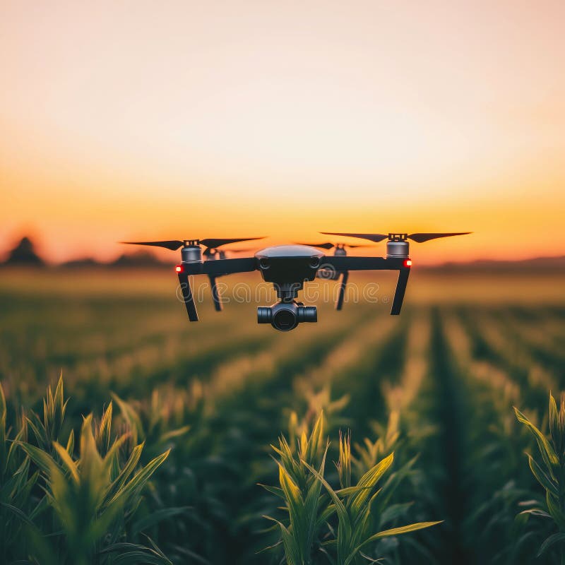 Drone Flying Over a Field. Modern Agriculture Stock Illustration ...