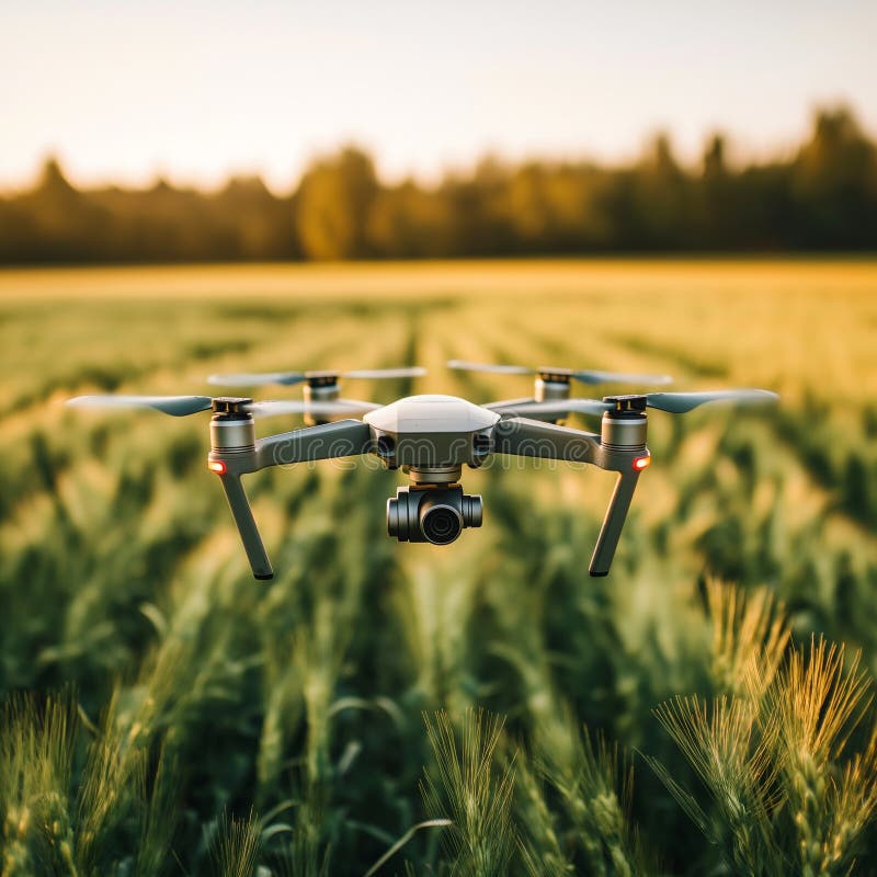 Drone Flying Over a Field. Modern Agriculture Stock Illustration ...
