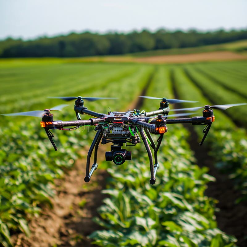Drone Flying Over a Field. Modern Agriculture Stock Illustration ...