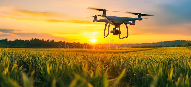 Drone Flying Over a Field. Modern Agriculture Stock Illustration ...