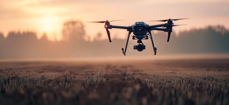 Drone Flying Over a Field. Modern Agriculture Stock Illustration ...