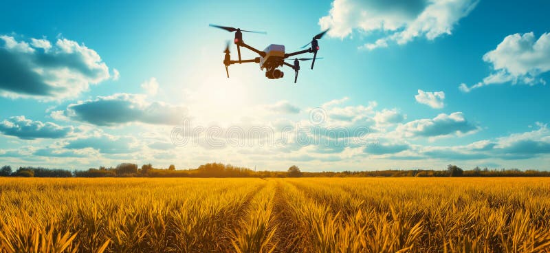 Drone Flying Over a Field. Modern Agriculture Stock Illustration ...