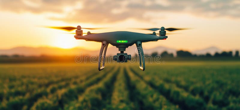 Drone Flying Over a Field. Modern Agriculture Stock Illustration ...