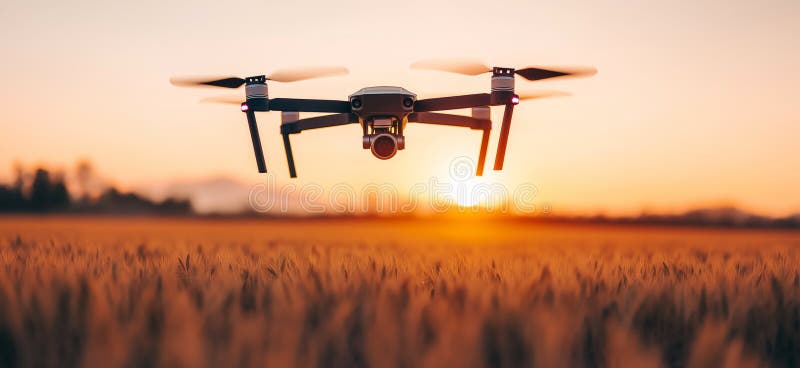 Drone Flying Over a Field. Modern Agriculture Stock Illustration ...