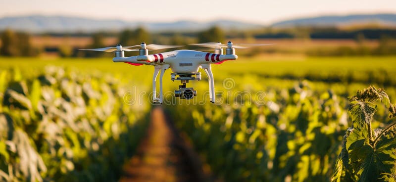 Drone Flying Over a Field. Modern Agriculture Stock Illustration ...