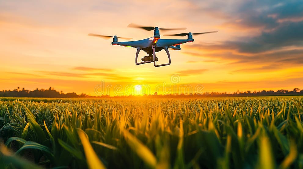 Drone Flying Over a Field. Modern Agriculture Stock Illustration ...