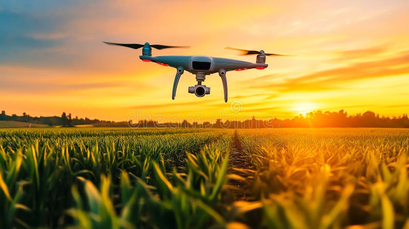 Drone Flying Over a Field. Modern Agriculture Stock Illustration ...