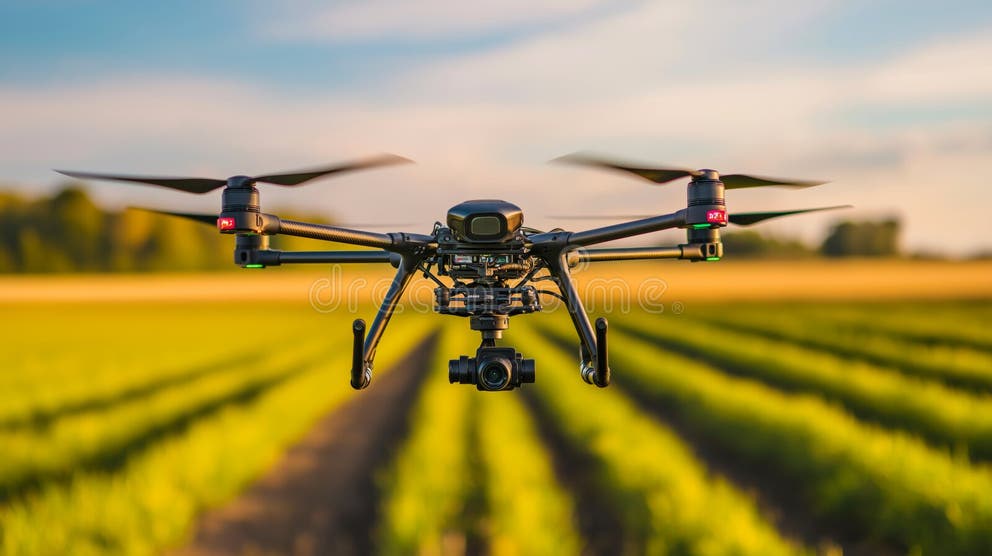 Drone Flying Over a Field. Modern Agriculture Stock Illustration ...