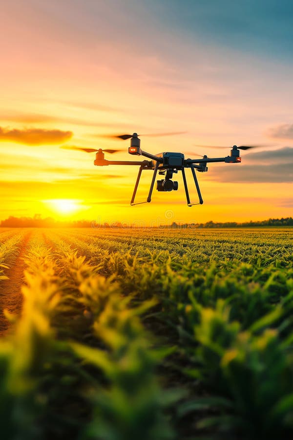 Drone Flying Over a Field. Modern Agriculture Stock Illustration ...