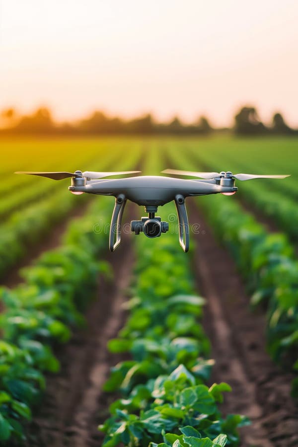 Drone Flying Over a Field. Modern Agriculture Stock Illustration ...