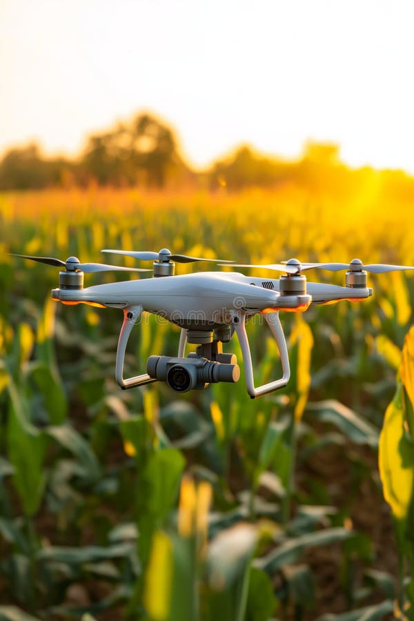 Drone Flying Over a Field. Modern Agriculture Stock Illustration ...