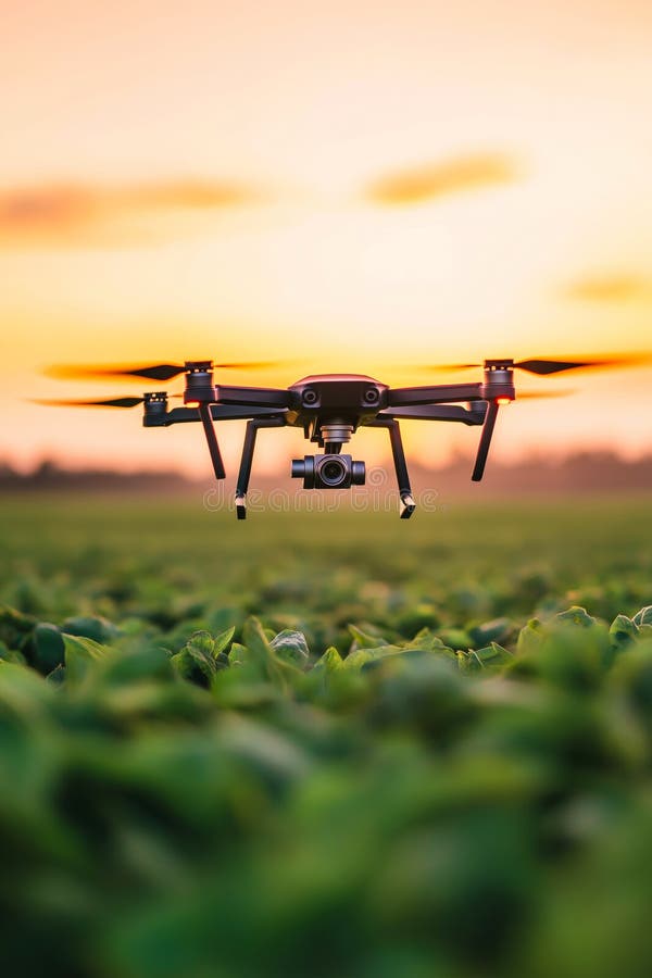 Drone Flying Over a Field. Modern Agriculture Stock Illustration ...