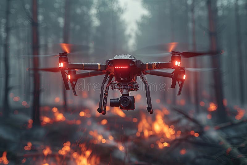Drone is Flying Over a Forest Fire Stock Illustration - Illustration of ...