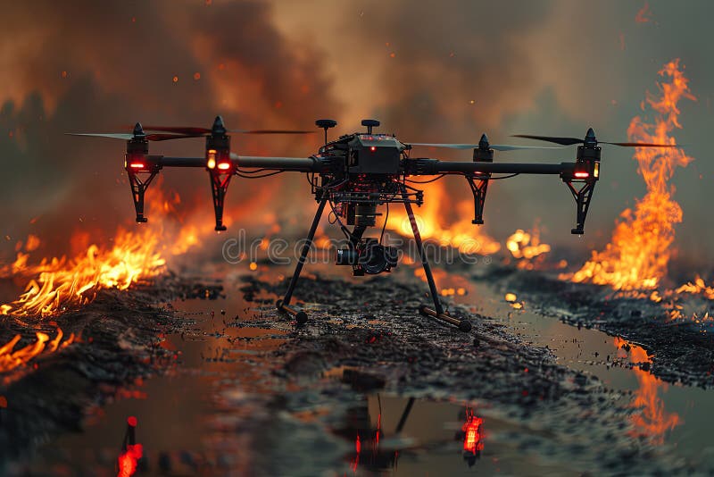 Drone is Flying Over a Forest Fire Stock Illustration - Illustration of ...