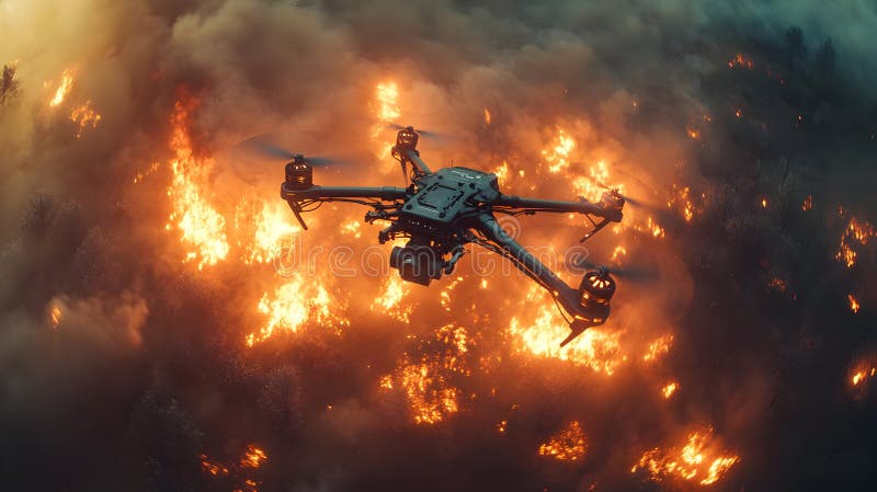 Drone Flying Over Forest Fire - 3D Illustration Stock Illustration ...