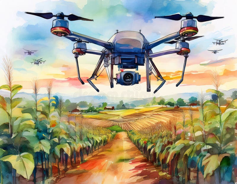 Drone Flying Over a Rural Landscape with Fields of Corn Stock ...