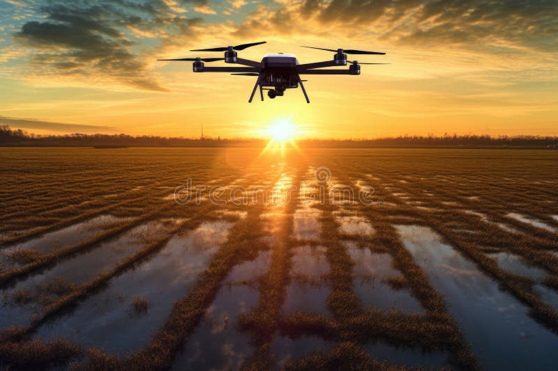 Drone Flying Over a Solar Panel Field Stock Illustration - Illustration ...