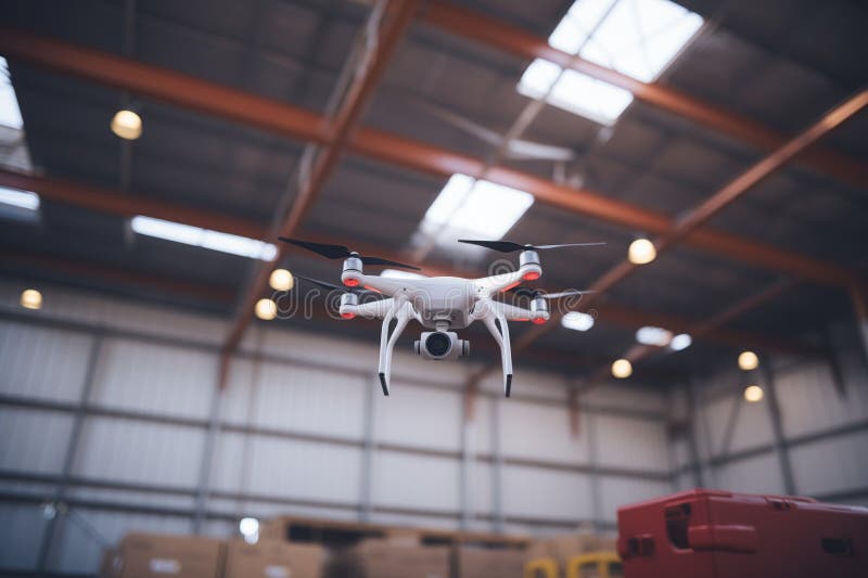 Drone Flying Over Warehouse for Inventory Check Stock Photo - Image of ...