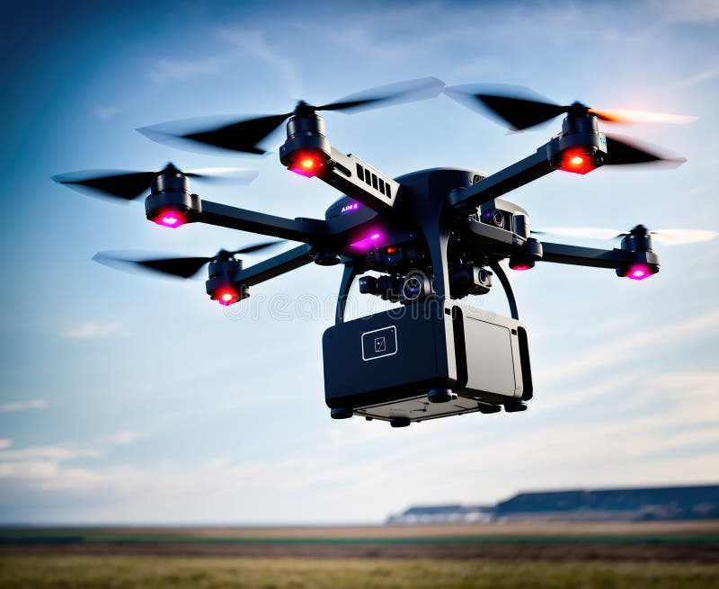 A Drone Flying in the Sky with a Camera Attached To it. Stock Photo ...