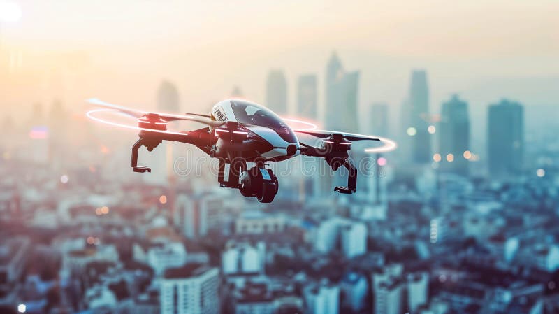 Drone Flying on Skyscrapers in Modern City, Innovation Smart Technology ...