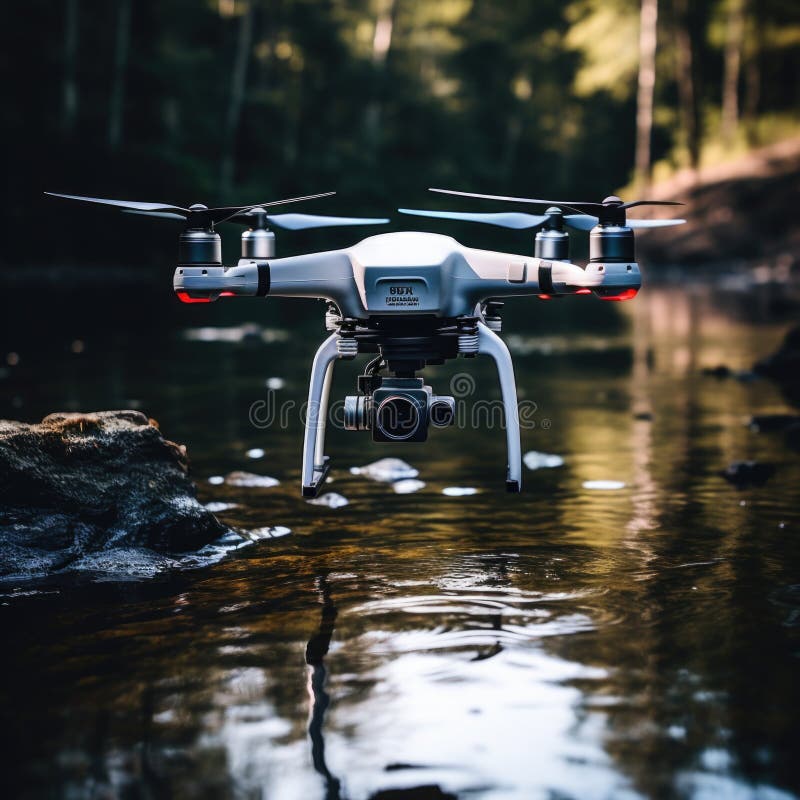 A Drone Flying at Water Level Seen by Another Drone Stock Illustration ...