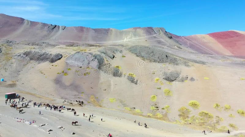Drone Footage of Deserted Hills in Rainbow Mountain, Peru Stock Footage ...