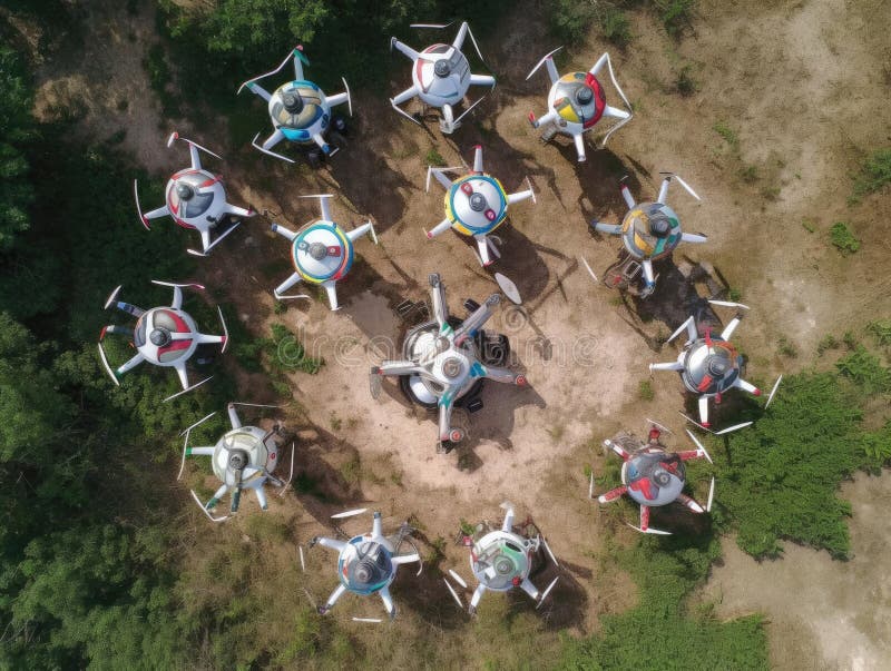 Drone Formation in Various Shapes and Sizes Stock Illustration ...