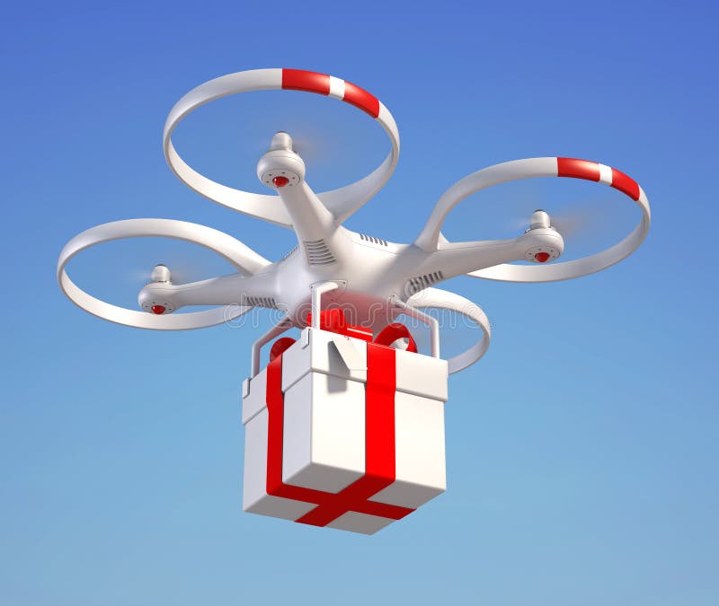 Drone with Gift Box in the Sky Stock Illustration - Illustration of ...