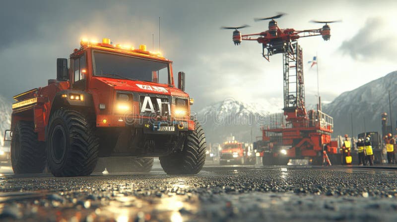 Drone & Heavy Vehicle Operation Stock Image - Image of heavy, chain ...