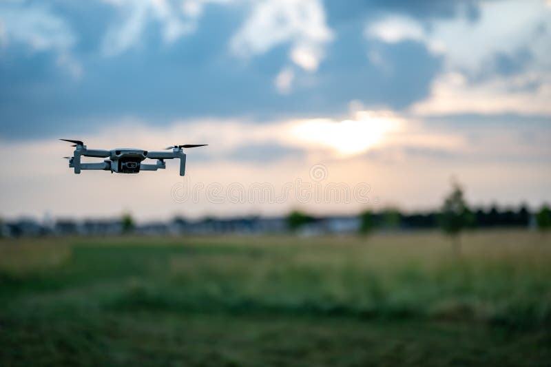 Drone Hovering Above the Skyline As Dusk Approaches. Stock Image ...
