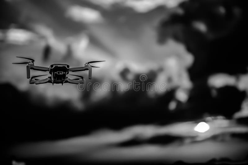Drone Hovering Above the Skyline As Dusk Approaches. Stock Photo ...