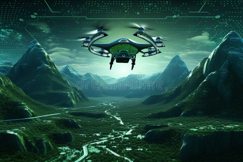 Drone Hovering Over A Binary Code Landscape A Three Dimensional