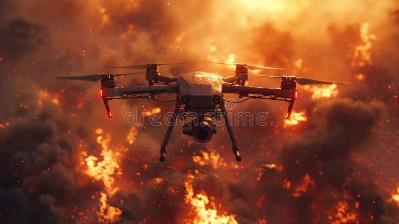 Drone Hovering Over Fiery Explosion Stock Photo - Image of robotic ...