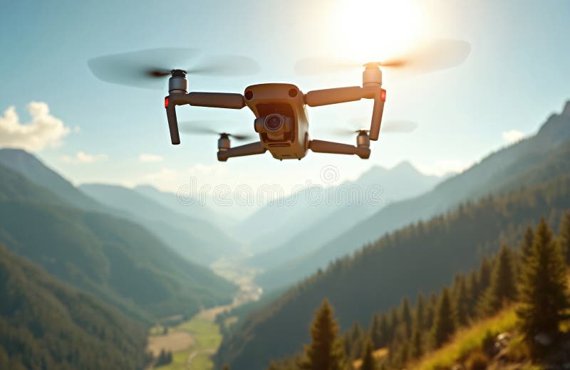 Drone Hovering Over Mountain Range. Modern Tech for Aerial Photo Video ...