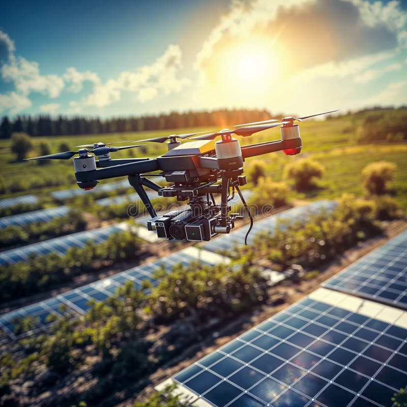 A Drone Hovers Over Solar Panels and Crops, Merging Technology and ...