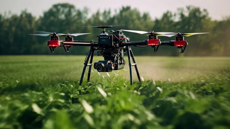 A Drone Hovers Over the Green Fields Showcasing Advanced Technology ...
