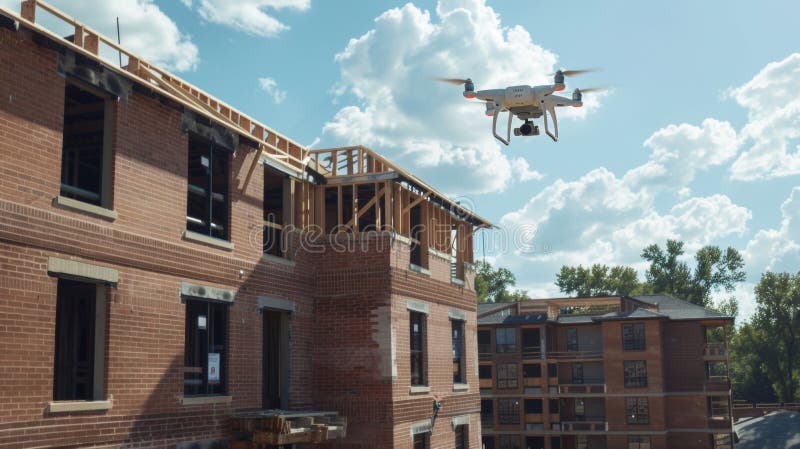 The Drone Hovers Over a Newly Installed Rooftop Showcasing the Progress ...