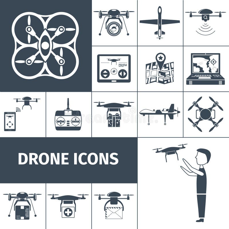 Drone Icons Black stock vector. Illustration of aviation - 61971548