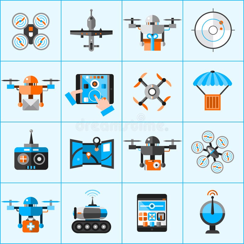 Drone Icons Set stock vector. Illustration of isolated - 210421582