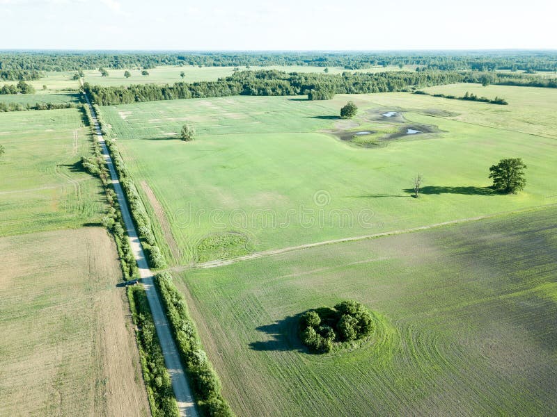 Drone Image. Aerial View of Countryside Road Network, Cultivated Stock ...