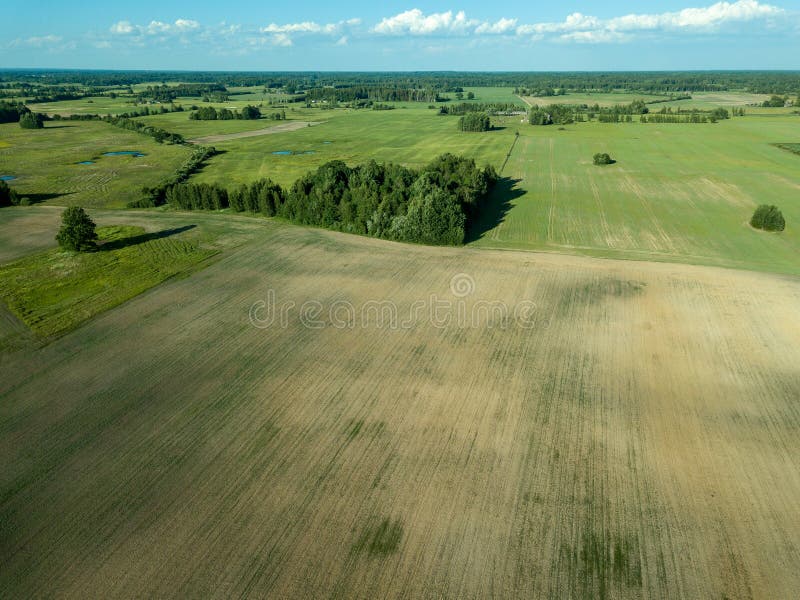 Drone Image. Aerial View of Empty Cultivated Fields Stock Photo - Image ...
