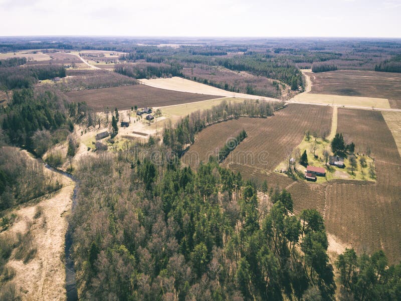 Drone Image. Aerial View of Rural Area with Fields and Forests - Stock ...
