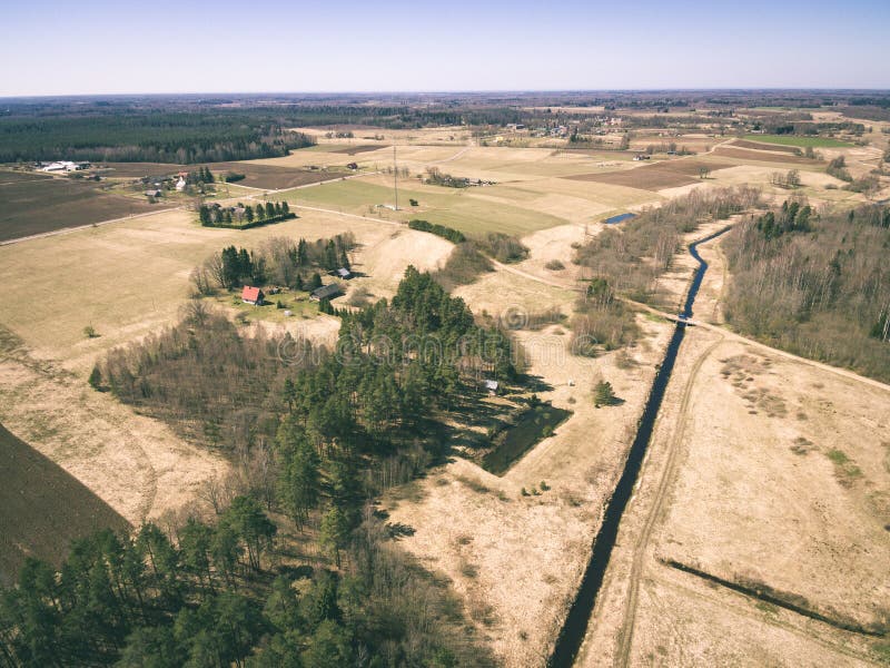 Drone Image. Aerial View of Rural Area with Fields and Forests - Stock ...