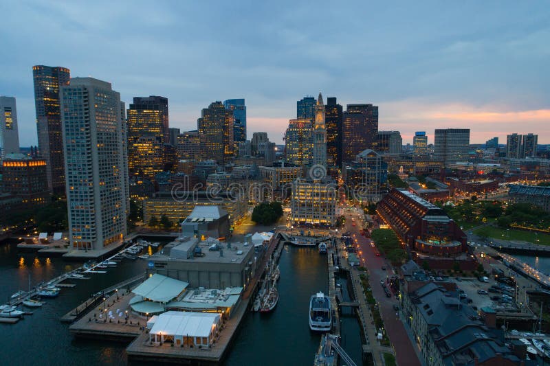 Aerial Image of Boston at Night Editorial Image - Image of drone, night ...