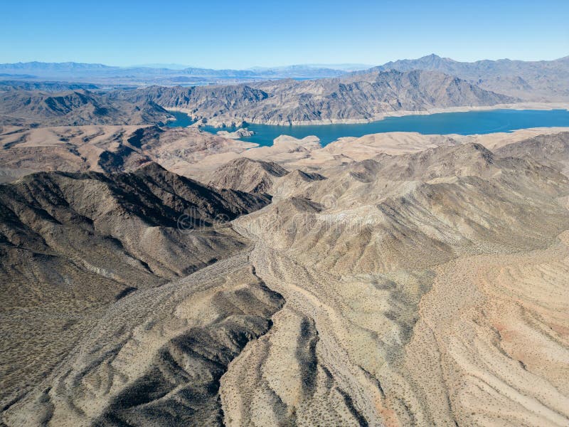 Drone Image, the Rugged Mountains Above Lake Mead, Colorado River Arm ...