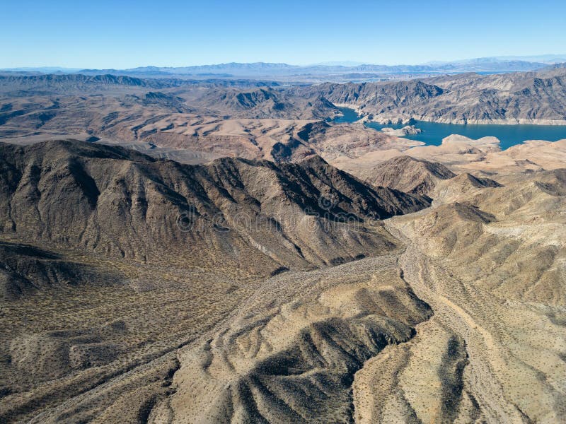 Drone Image, the Rugged Mountains Above Lake Mead, Colorado River Arm ...