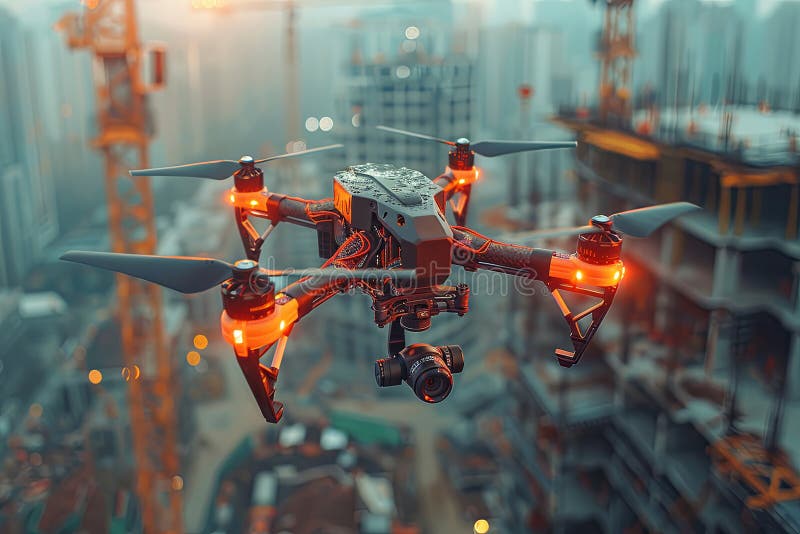 Drone Inspecting the Construction of a Building Stock Illustration ...